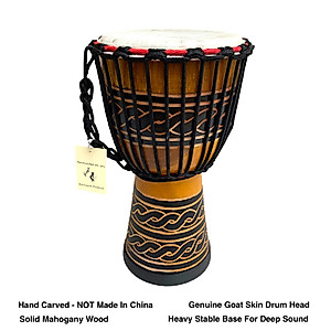 JIVE BRAND Djembe Drum Bongo Congo African Mahogany Wood Drum With Heavy Base Goat Skin Drum Head Hand Carved Professional Quality - 16" High - NOT MADE IN CHINA