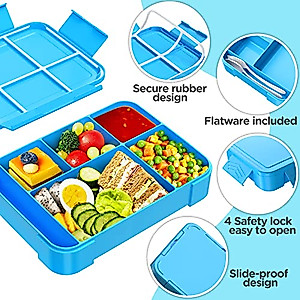 JSCARES Bento Box Adult Lunch Box, Bento Box Lunch Box Snack Containers for Kid/Adult/Toddler, 6 Compartment Bento Lunch Box for Kids, BPA Free Microwave & Dishwasher & Freezer Safe(Blue)