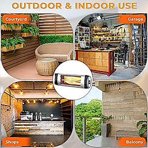 Electric Patio Heater Wall Mounted Waterproof Infrared Heater 1500W, Remote control + timer, Overheat Protection, for Garage Courtyard Balcony Shops Bathroom Outdoor & Indoor