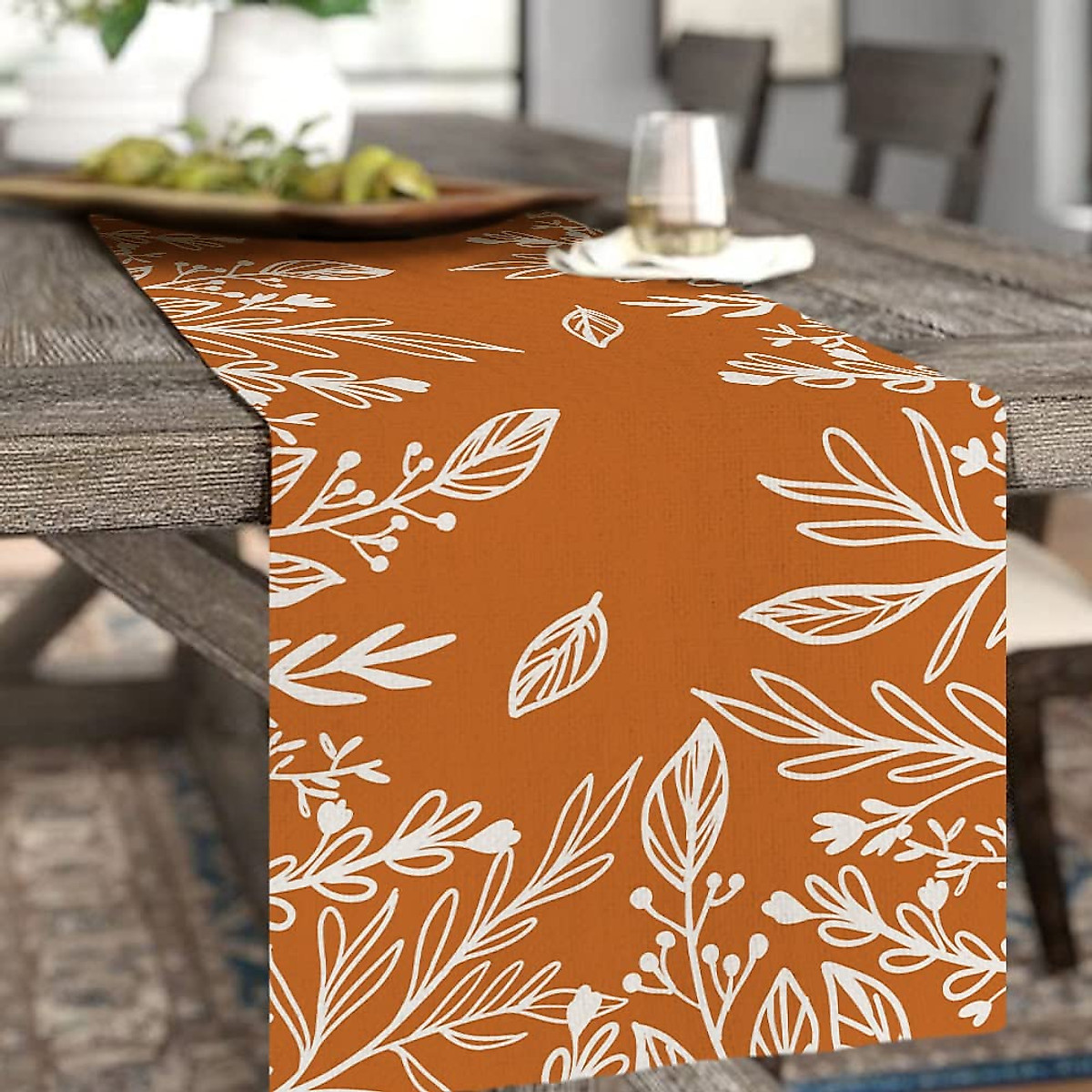 ARKENY Fall Thanksgiving Table Runner 13x72 Inches,Orange Leaves,Seasonal Burlap Farmhouse Indoor Autumn Table Runner for Home AT271-72