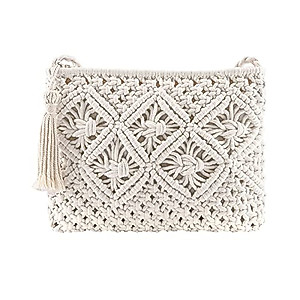 CHIC DIARY Clutch Purse for Women, Cotton Handbag Bohemian Handwoven Envelope Crossbody Bag Summer Beach Wristlet Wallet (White)