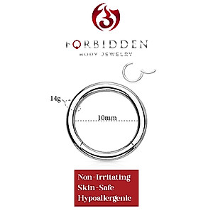 Forbidden Body Jewelry conch piercing jewelry, daith earrings, tragus hoop, 14g 10mm Titanium Hinged Seamless Body Piercing Hoop ring