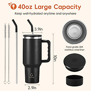 VUSIGN 40 oz Tumbler with Handle and Straw Lid, Stainless Steel Vacuum Insulated Tumbler Travel Mug Water Bottle Cup for Water Iced Tea Coffee Smoothie Car, Black