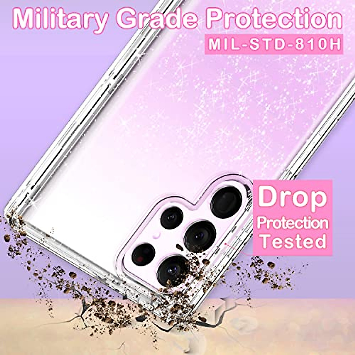Coolwee Crystal Glitter Full Protective Case for Samsung Galaxy S23 Ultra 5G - 6.8" Heavy Duty Hybrid 3 in 1 Rugged Shockproof Women Girls Transparent Shiny Clear Bling Sparkle