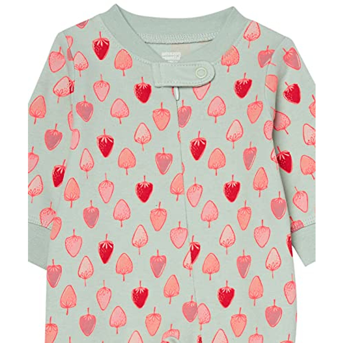 Amazon Essentials Unisex Babies' Footed Zip-Front Sleep and Play, Pack of 3, Light Pink Berry/Mint Green Stripe/Strawberries, Preemie