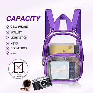USPECLARE Clear Mini Backpack Stadium Approved, Size 7.5"x2.8"x9" for Girls, for Concert, Festival, Sport Events&Daily Use(Purple)