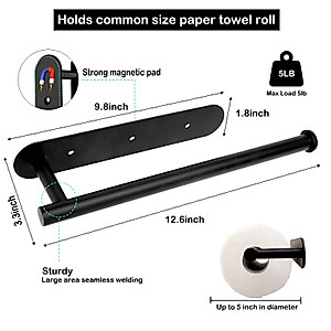 KIHOGEM Magnetic Paper Towel Holder, Self Adhesive Paper Towel Holder Wall Mount, Strong Magnetic Backing Paper Towel Holder for Refrigerator Grill RV Garage(Black)…
