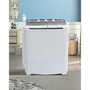 TABU 17.6Ibs Portable Washing Machine, Compact Washer Machine, Mini Washing Machine, Twin Tub Washer and Spiner, Ideal for Dorms, Apartments, RVs, Camping etc (White & Grey)