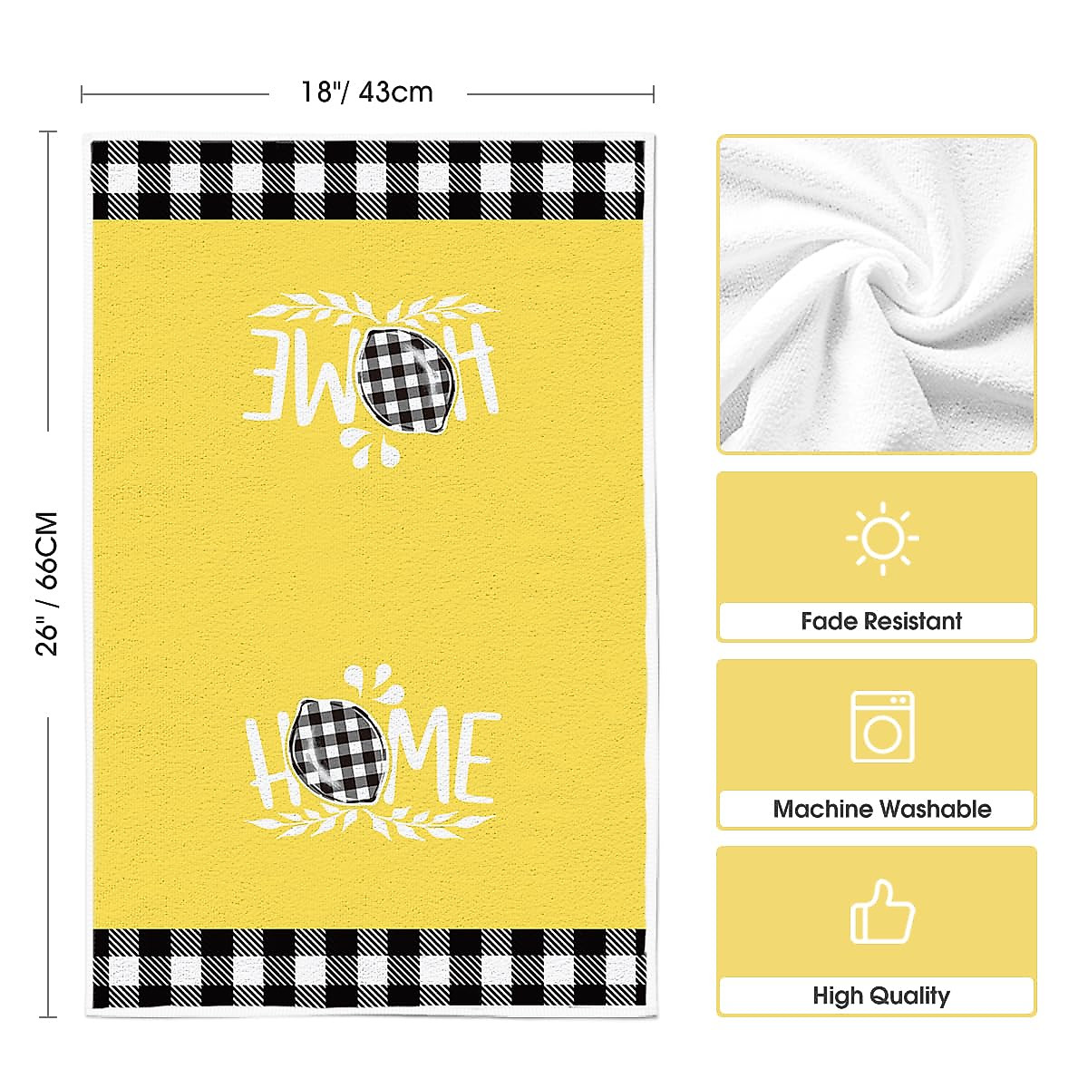 Artoid Mode Buffalo Plaid Lemon Home Truck Hello Summer Kitchen Towels Dish Towels, 18x26 Inch Seasonal Decoration Hand Towels Set of 4