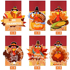 24 Pcs Thanksgiving Cutlery Holder Set Turkey Cutlery Silverware Holder Paper Pocket Thanksgiving Turkey Utensil Décor for Autumn Fall Harvest Party Favor Supply Table Decoration
