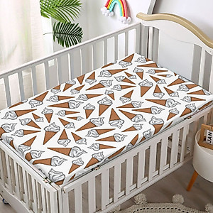 Sweets Themed Fitted Mini Crib Sheets,Portable Mini Crib Sheets Soft Toddler Mattress Sheet Fitted-Baby Crib Sheets for Girl or Boy,24“ x38“,Pale Caramel Pearl