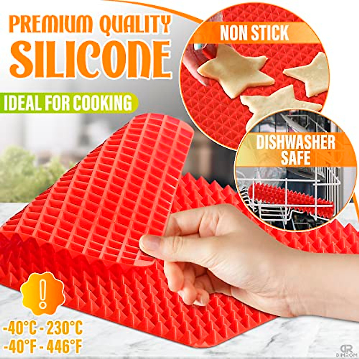 Silicone Baking Mat Red Pyramid - Nonstick Bakeware Microwave Bacon Cooker Pastry Mats Red BBQ Grill Mat Baking Supplies - 16 X 11'' Healthy Food Grade Silicone Mats For Kitchen Counter Grilling Mat