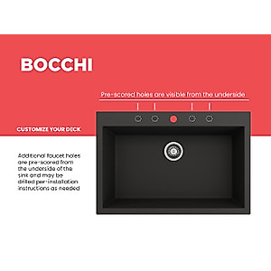 BOCCHI Campino Uno Dual Mount Granite Composite 33 in. Single Bowl Kitchen Sink with Strainer in Matte Black