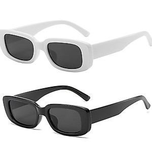Dollger Trendy Rectangle Sunglasses For Women Men Trendy Vintage Rectangular y2k white Shades sunglasses Black+ white