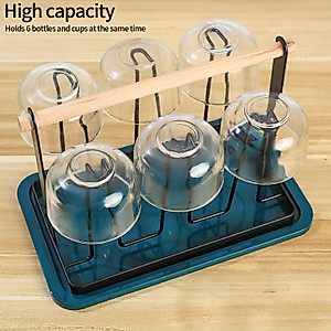 wugongshan Water Bottle Drying Rack, Cup Drying Rack, Coffee Mugs Wine Glass Drying Rack, Tumbler Bottle Drying Drainer Stand with Wood Handle & Removable Draining Tray for Kitchen Countertop