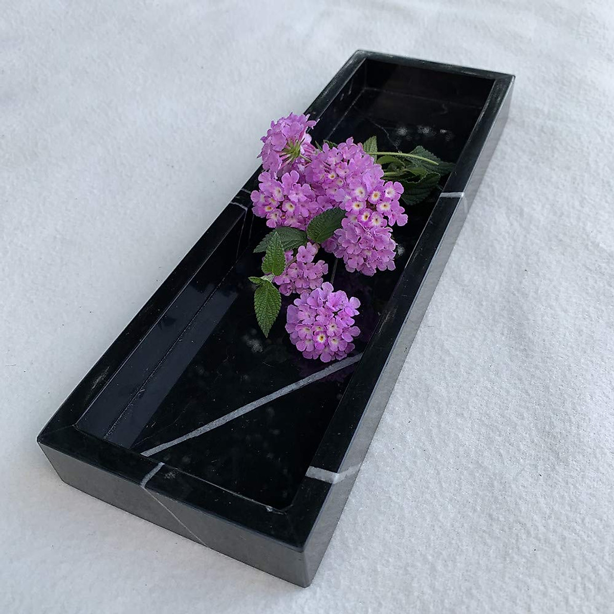 StonePlus Natural Marble Smooth Storage Countertop Tray for Seasonings, Utensils, Candles,Perfume (Black Marquina)