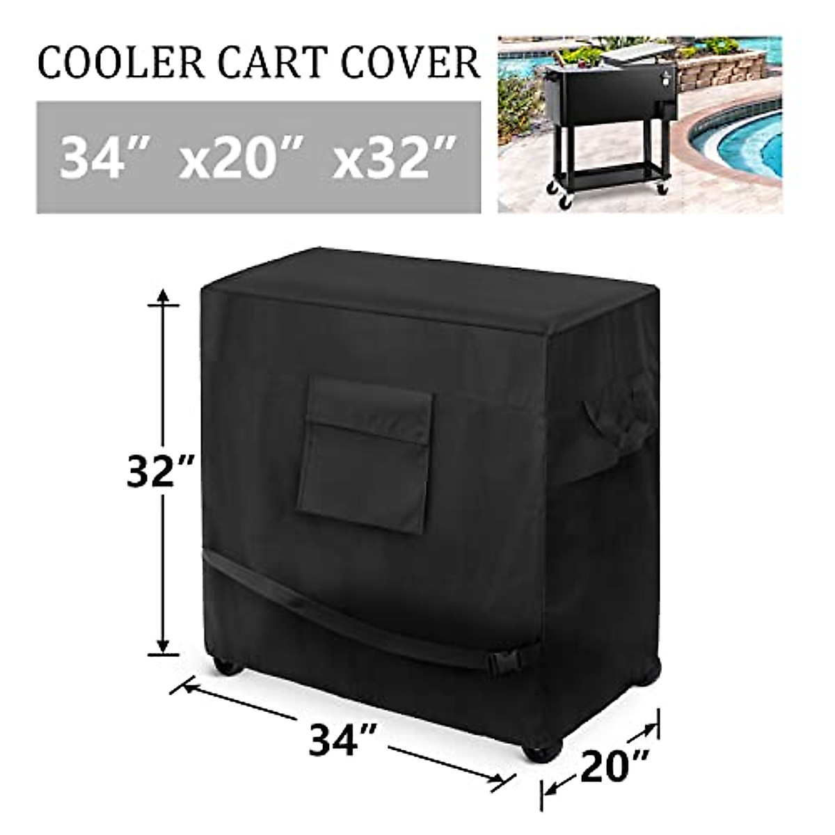 EDOSTORY Cooler Cart Cover, Waterproof UV Resistant 600D Oxford Fabric Fit for Most 80 Quart Rolling Ice Chest Cooler Upto 34L x 20W x 32H inch, Black