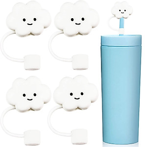 Bubbola 4Pcs Cloud Straw Tip Covers, Dust-Proof Straw Cap Toppers, Reusable Silicone Soft Protector Cover for 0.3 inch/8mm Straws