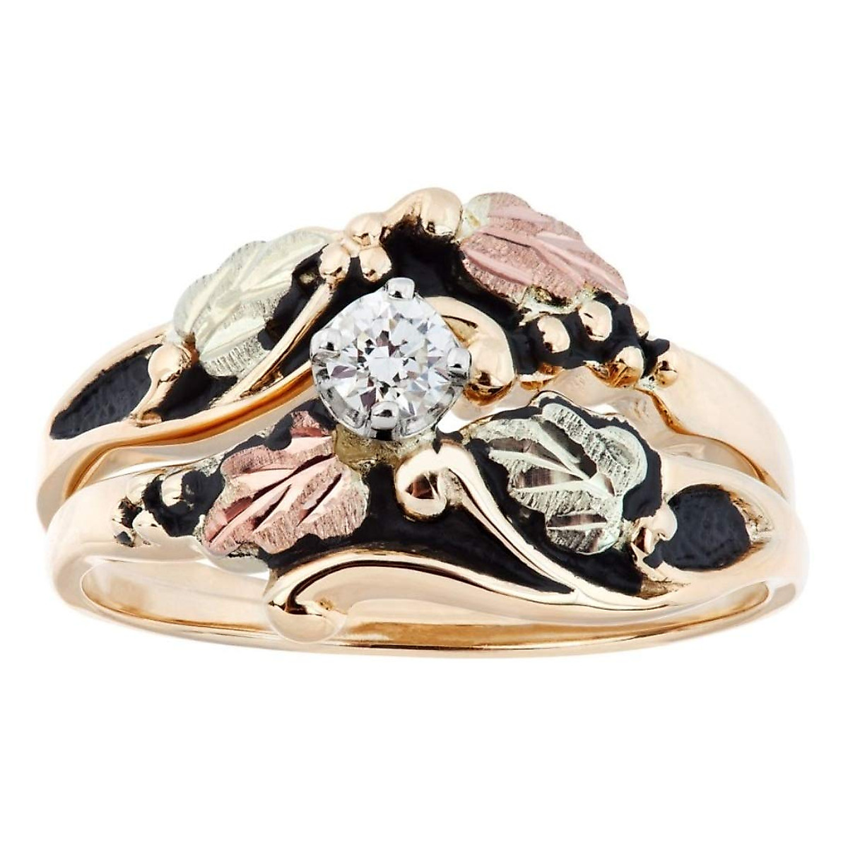 10k Yellow Gold Antiqued Diamond Black Hills Gold Engagement Wedding Ring Set Size 10