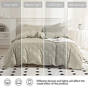 JELLYMONI Khaki Duvet Cover Twin Size - 3 PCS Microfiber Tufted Duvet Cover Set, Boho Textured Duvet Cover Jacquard Rhombus Geometric Pattern Duvet Cover with Corner Ties & Zipper Closure