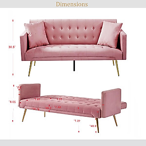 Anwick 72" Modern Velvet Sofa Bed Futon,Convertible Folding Sleeper Bed Couches with 3 Adjustable Backrests,Tufted Recliner Loveseat with Golden Chrome Legs for Small Living Room Office (Pink)