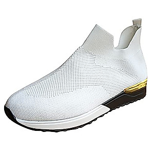 Fashion Sneakers for Women Mesh Breathable Slip-on Sneakers Durable Non Slip Running Shoes Comfort Summer Sports Tennis Shoes, White, 9