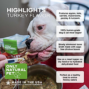 Only Natural Pet Bone Broth Turkey Flavor Dog & Cat Meal Topper, 100% Human-Grade Slow-Simmered, Free-Range for Dry Food or to Hydrate Dehydrated Food - (2-Pack / 11.16 oz Each)