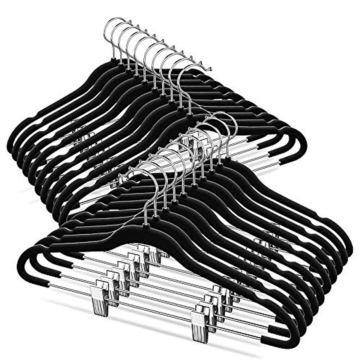 TIMMY Velver Hangers with Clips (20 Pack) Hangers Non Slip Velvet Clothes Hangers,Ultra Thin Pants Hangers,Skirt Hangers with 360°Swivel Hooks(Black)
