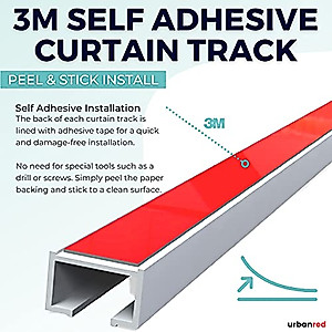 UrbanRed Self Adhesive Ceiling Or Wall Curtain Track (9.8 FT, 3 Meters) - No Drill, Screws, or Tools Curtain Rod, No Damage Curtain Track, Curtain Hangers, Adhesive Curtain Rod (Non-Flexible)