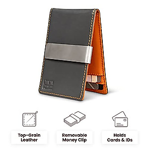 Forrest & Harold F&H Minimalist Men's Wallet RFID Blocking Wallet, Slim Leather Wallet Money Metal Clip Holds 8 Cards, Back and Front Pocket Wallets, Charcoal/Rust