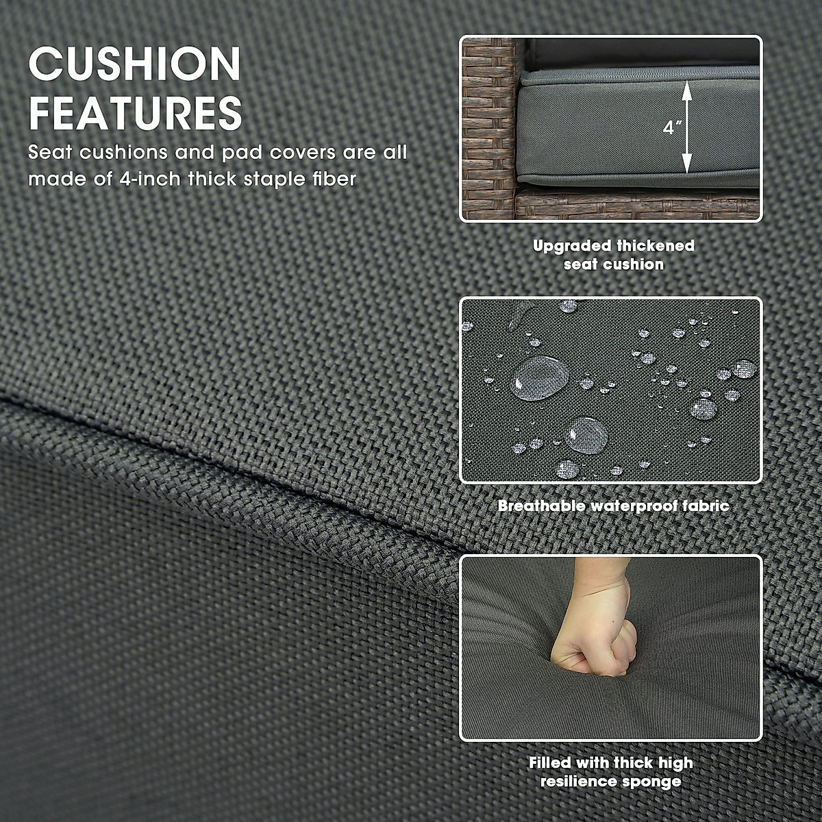 MAXXPRIME 3-Piece Patio Furniture, Wicker Sectional with Ergonomic Design, Lightweight Aluminum Frame, All-Weather Wicker Rattan, Non-Slip Cushions, Brown Wicker and Dark Grey Cushion