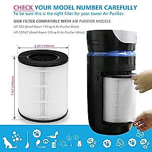 AP-T20 Replacement Filter Compatible with Homedics Air Purifier Model AP-T20, AP-T20WT, Part# AP-T20FL | 2-PACK White