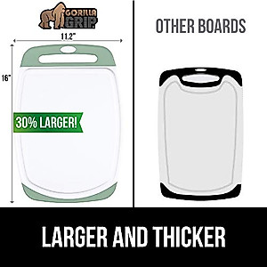 Gorilla Grip Reversible, Oversized, Thick Cutting Board, Easy Grip Handle, Deep Juice Grooves, Slip Resistant, Large Kitchen Chopping Boards for Meat, Veggies, Fruits, Dishwasher Safe, 16x11.2, Mint