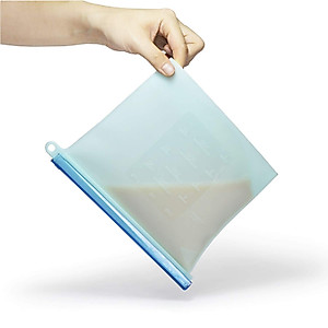 Reusable Food Storage Bags (9 Pieces) Dishwasher Safe Silicone Bags; Silicone Food Bag in Reusable Zip Style — Microwave Safe Reusable Snack Bags/Reusable Freezer Bags — Bags for Sous Vide