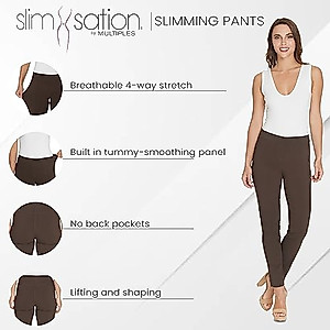 SLIM-SATION Women's Wide Band Regular Length Pull-on Straight Leg Pant with Tummy Control, Denim, 12