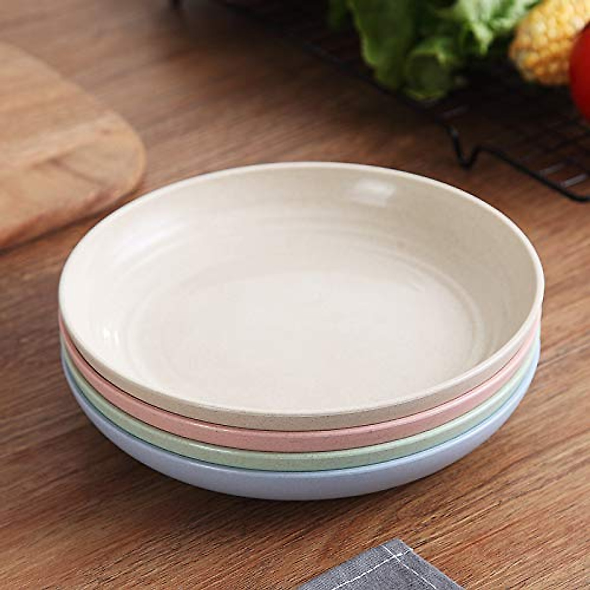 Kota Japan Wheat Straw Fiber Unbreakable Tableware 8.8” Plate for Dinner, Lunch, Breakfast for Pasta, Noodle, Salad, Dessert Dishes - Dishwasher, Microwave, Environment Safe Dinnerware 4 pc Dish Set