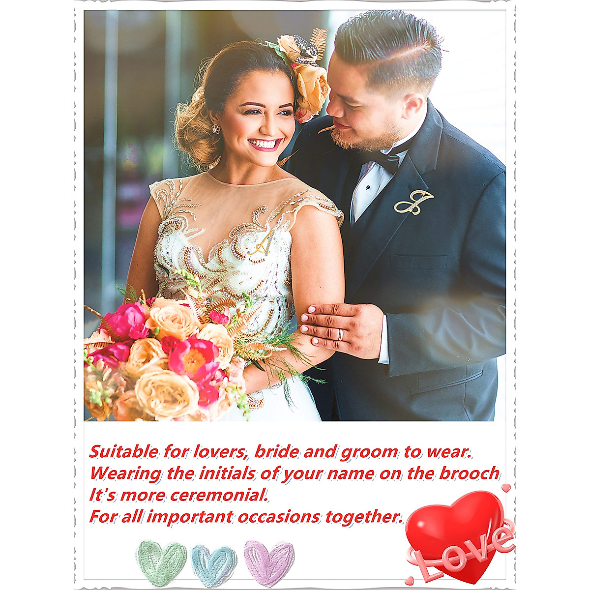 HAFILO 2 pack initial letter brooch pin for women girl 26 letters A-Z fashion brooches collar pins Gold silver (2PCS-E)