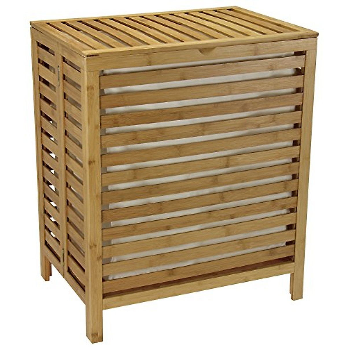 Household Essentials 6216-1 Natural Bamboo Laundry Hamper with Hinged Lid and Cotton Liner Large