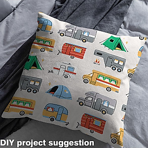 Campers Cars Fabric by The Yard,Jungle Travel Vehicle Indoor Outdoor Fabric for Home DIY Projects,Camping Campfire Tent Waterproof Fabric,Cartoon Kids Gifts Sewing Supplies,3 Yards