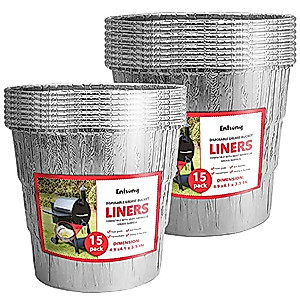 Entsong 15 Pack Drip Grease Bucket Liner Replacement for Traeger HDW152, Smoker Disposable Lines for Catching Grease, Compatible with Oklahoma Joe's, Z Grills, etc Grills Pellet