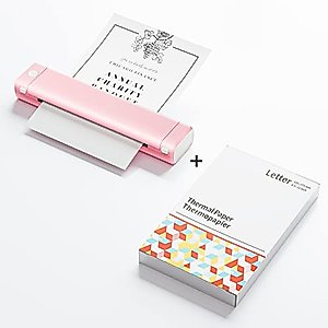 Omezizy M08F-Letter Bluetooth Portable Printer for Travel and Pack of 100 Sheets US Letter Thermal Paper