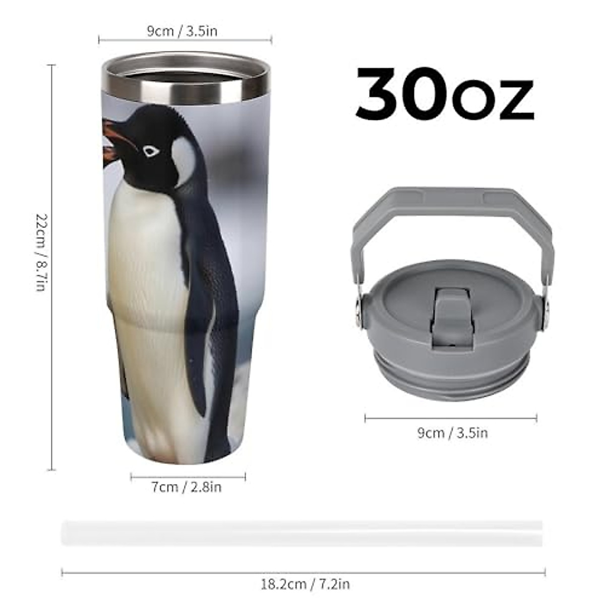 30oz Stainless Steel Insulated Tumbler with Flip Lid & Straw, Leakproof Travel Mug for Car, I Love Penguins Double Wall Vacuum Thermal Coffee Cup with Handle, Spill-Proof Design for Hot/Cold Drinks