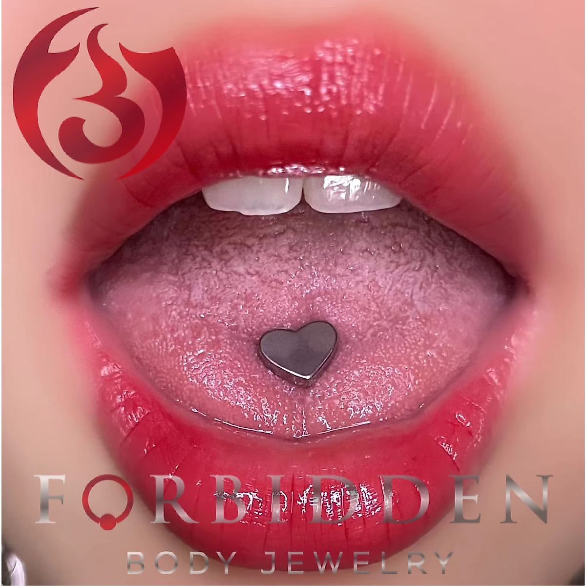 Forbidden Body Jewelry Tongue Rings Surgical Steel Screw-On Heart Shape Top Tongue Barbell 14G