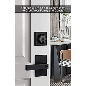 goldenwarm Keyed Alike Black Door Handle with Deadbolt, Square Contemporary Matte Black Exterior Door Lock Set with Deadbolt, Heavy Duty Zinc-alloyed Front Entry Door Locksets with Deadbolt(1 Pack)