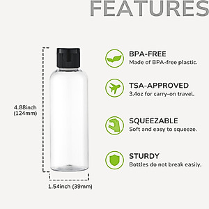 LISAPACK 3.4 oz Travel Bottles for Toiletries, 5pcs Travel Containers for Shampoo Tsa Approved, Plastic Empty Travel Size Bottles (100ml, Clear)