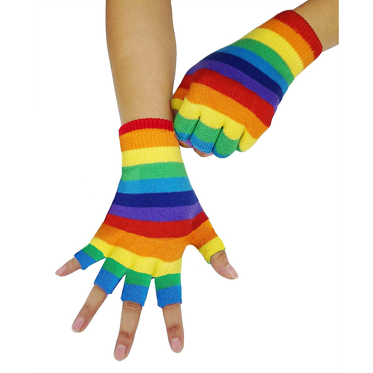 Bienvenu Unisex Half Finger Gloves Kint Convertible Fingerless Winter Mitten, Rainbow