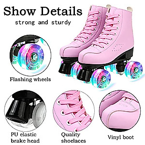 Women's Roller Skates, Leather Roller Skates High-top Roller Skates Four-Wheel Shiny Roller Skates for Kids and Adults