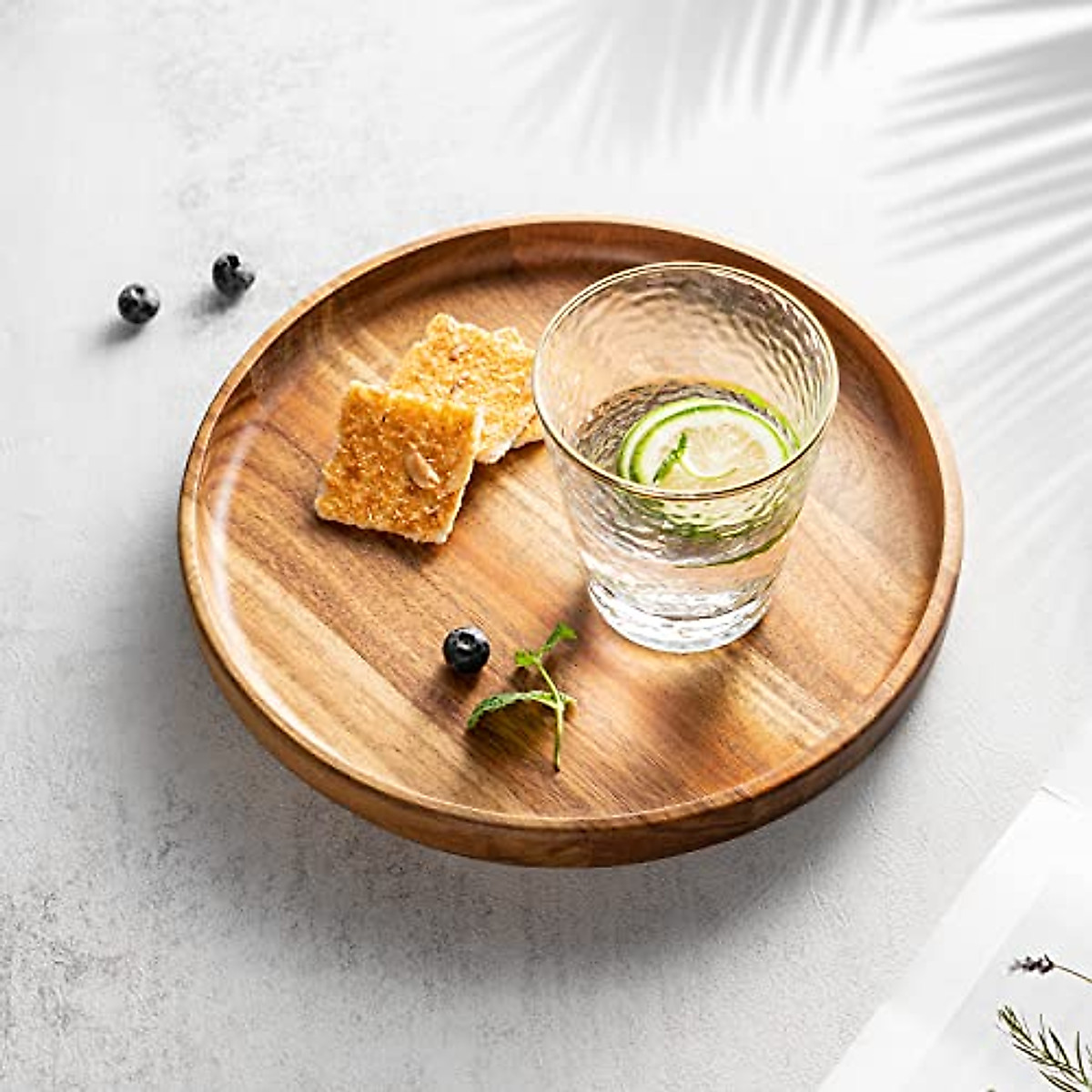 JF JAMES.F Round Serving Wooden Tray Decor Wood Tray charcuterie Boards Serving Tray Applicable to Dining Room and Living Room Diameter 25 * 2.8cm 0.5kg