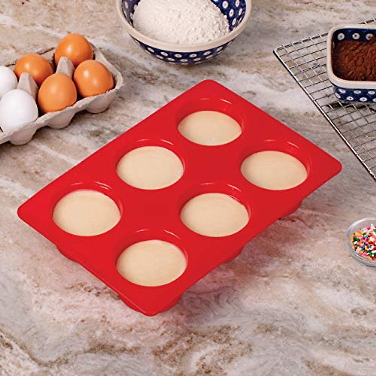 Mrs. Anderson's Baking Silicone 6-Cup Jumbo Muffin Pan, Non-Stick European-Grade Silicone Silicone