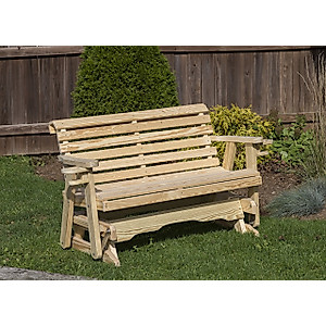 ECOMMERSIFY INC Amish Heavy Duty 800 Lb Roll Back Pressure Treated Porch Patio Garden Lawn Outdoor Glider with Cup Holders-4 Feet-Natural-Made in USA